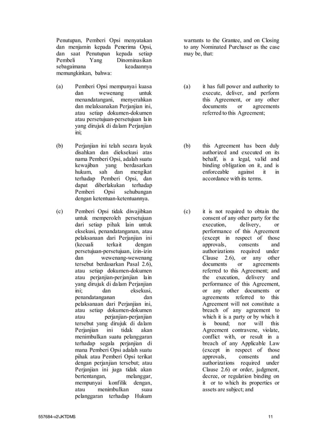 Perjanjian Opsi Beli - Call option agreement_Bilingual (Beli Perjanjian ...