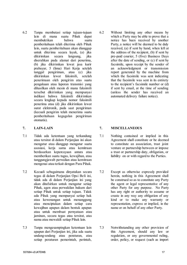 Perjanjian Opsi Beli - Call option agreement_Bilingual (Beli Perjanjian ...