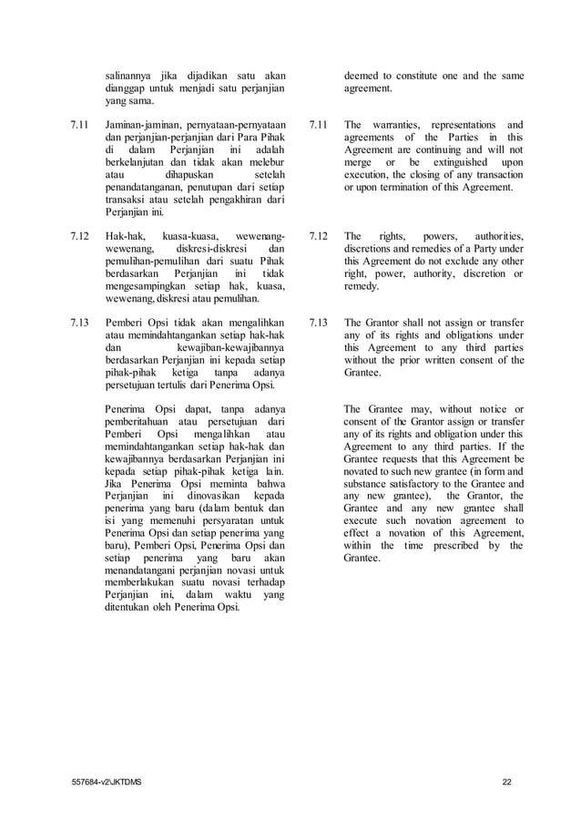 Perjanjian Opsi Beli - Call option agreement_Bilingual (Beli Perjanjian ...
