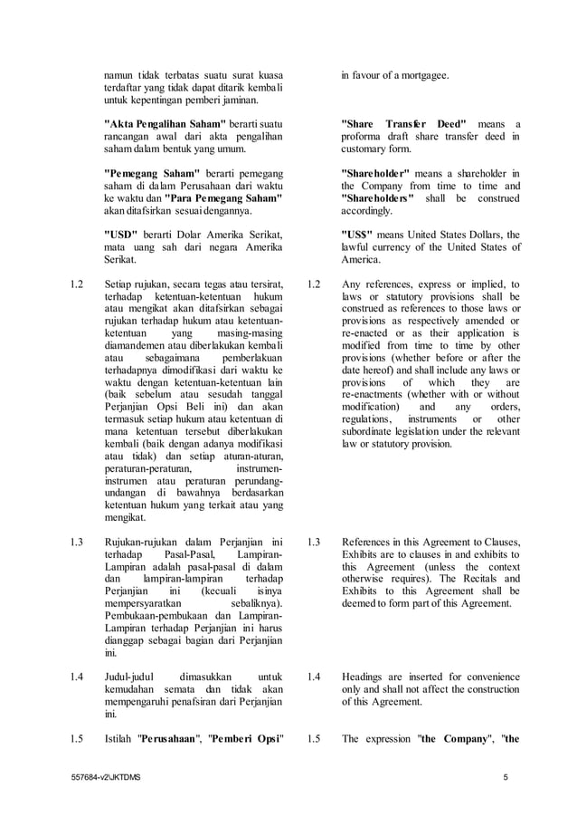 Perjanjian Opsi Beli - Call option agreement_Bilingual (Beli Perjanjian ...