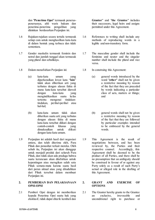 Perjanjian Opsi Beli - Call option agreement_Bilingual (Beli Perjanjian ...