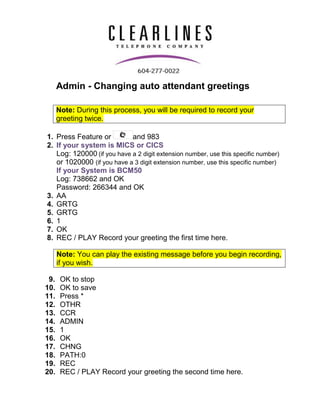 Nortel Call Pilot - Changing auto attendant greeting | PDF