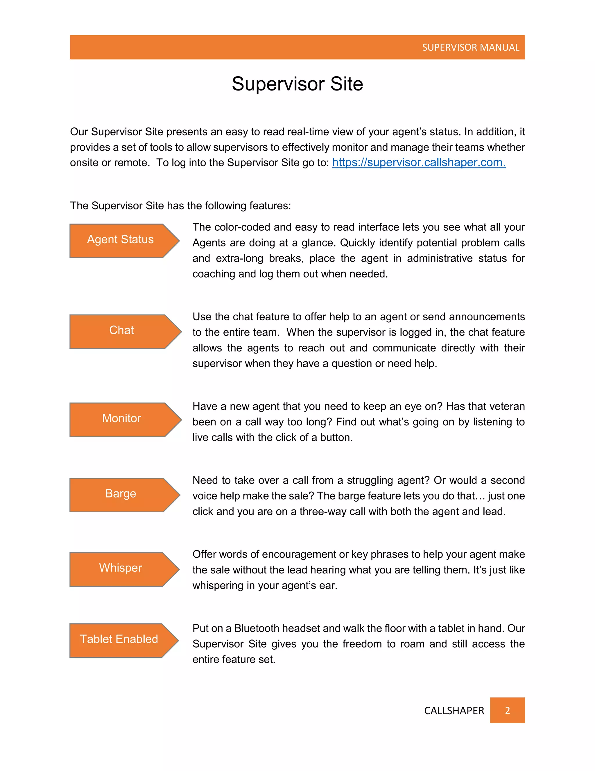 CallShaper Supervisor Manual | PDF