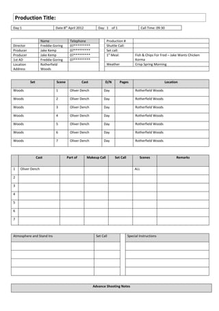 Call Sheet | PDF