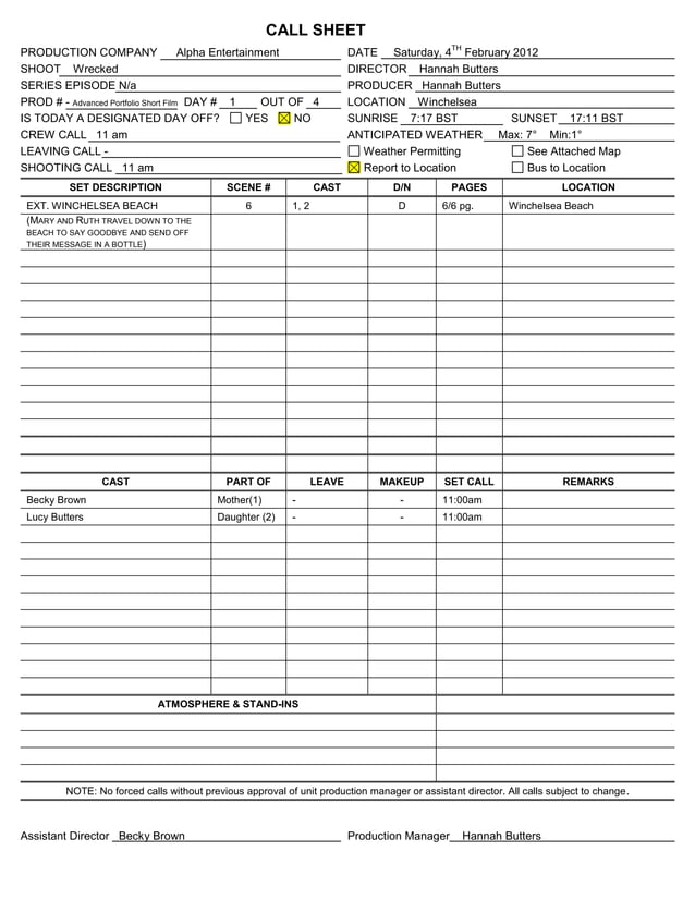 Call sheet | DOCX | Weather | Science