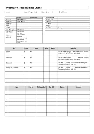 Call sheet | DOC