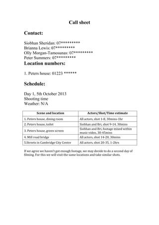 Call sheet | PDF