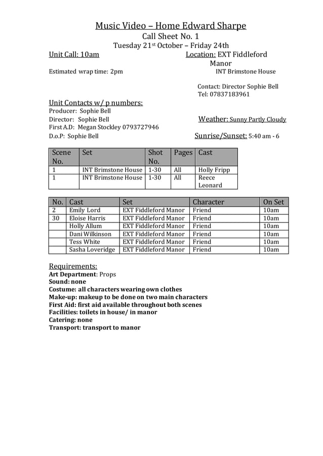 Call sheet | PDF