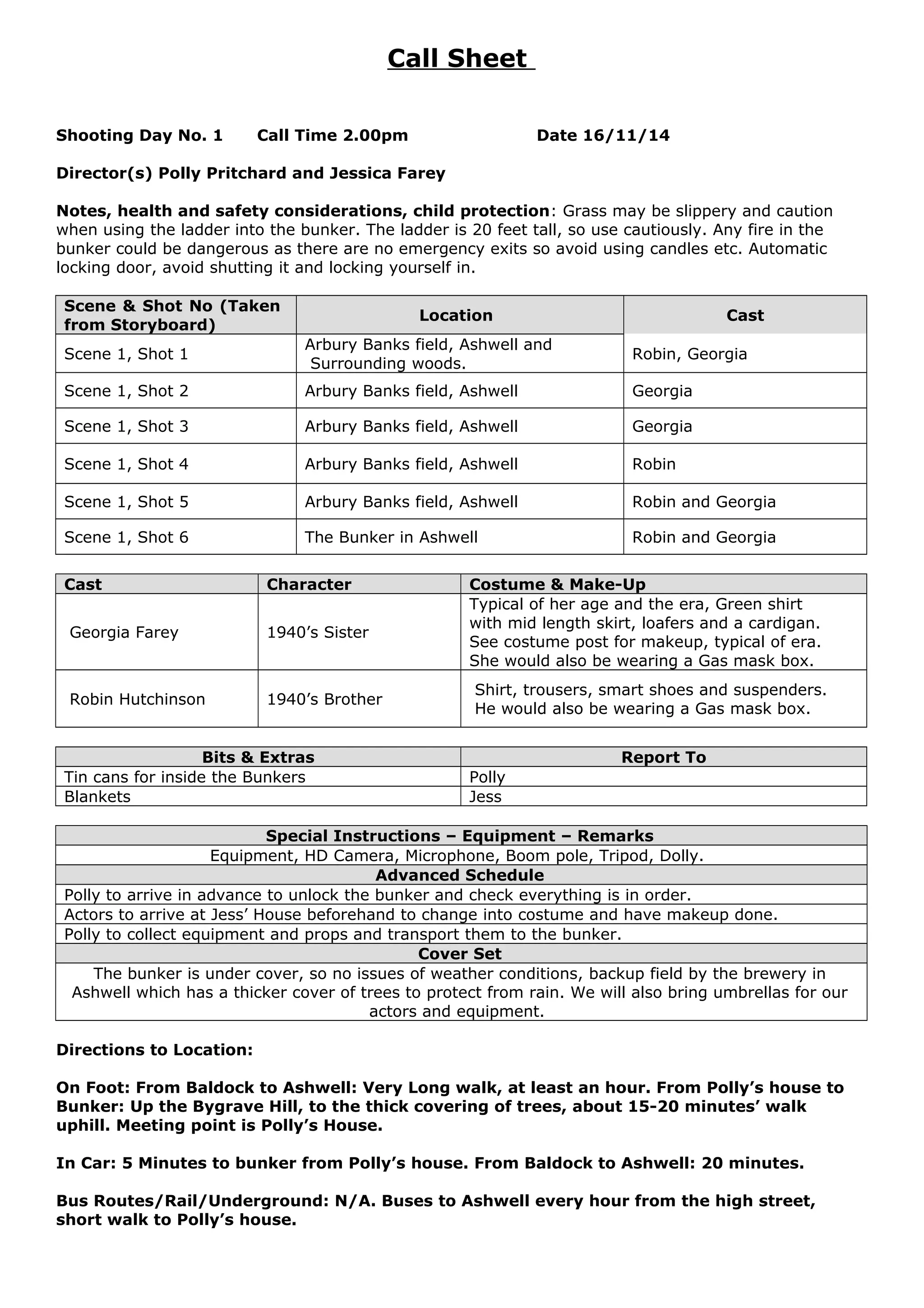 Call sheet day 1 | DOC
