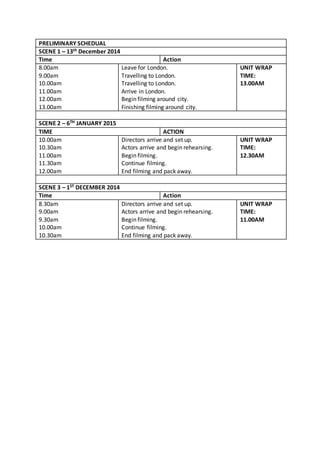Call sheet for final production | PDF
