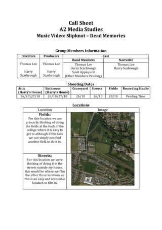 Call sheet | DOCX | Music | Entertainment