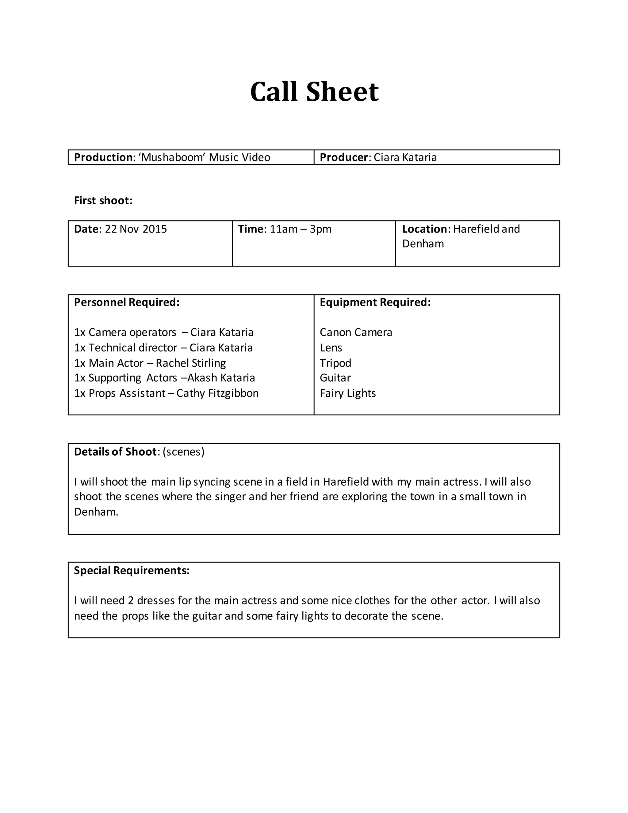 Call sheet | PDF