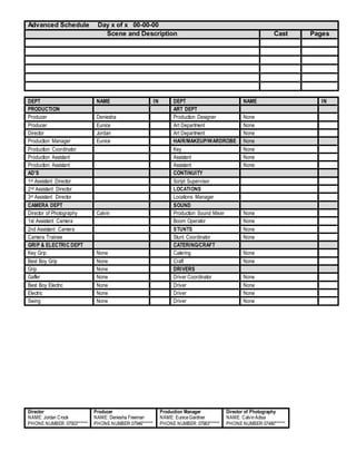 Call sheet | DOCX | Video Production | Content Production