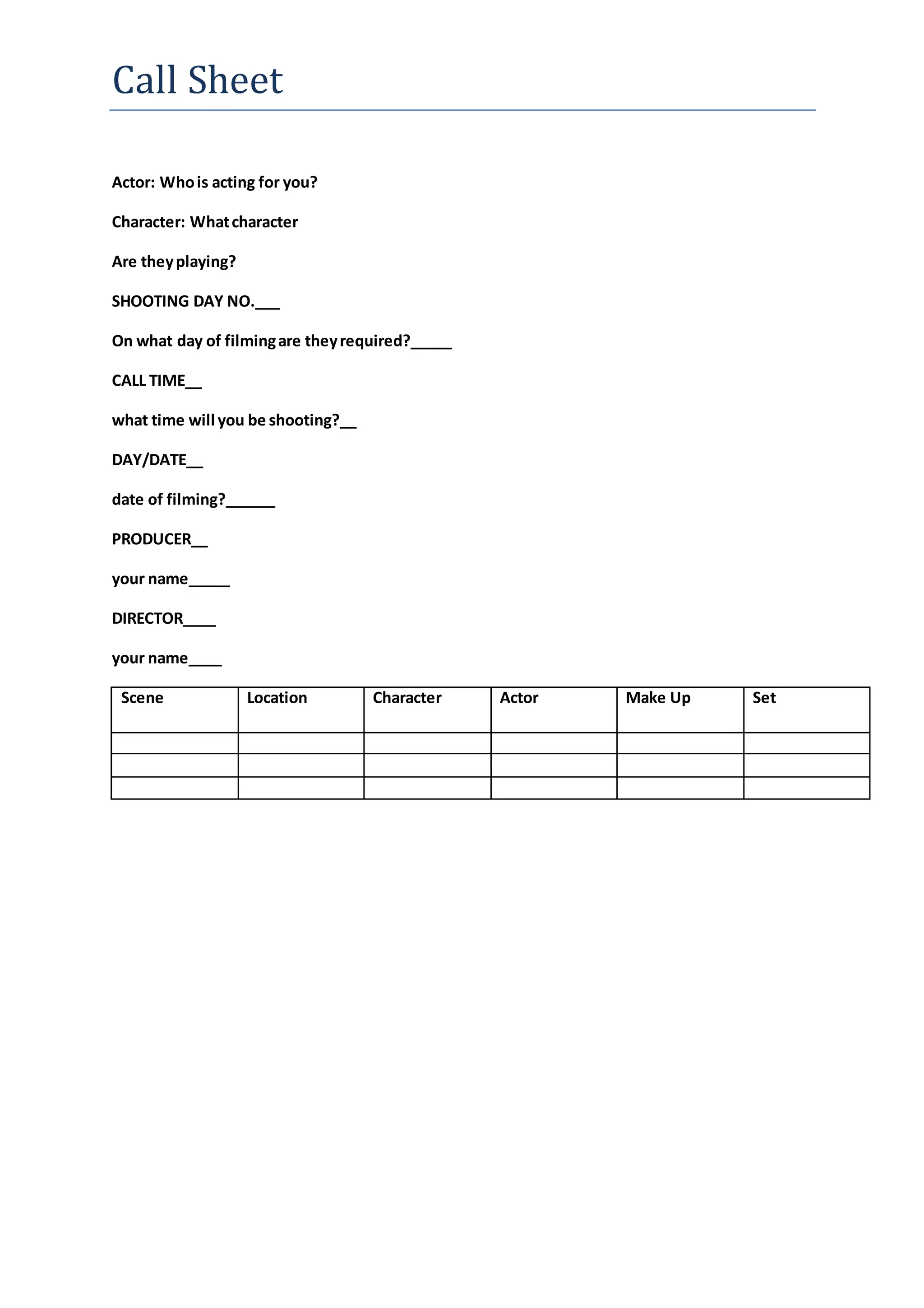 Call sheet | PDF