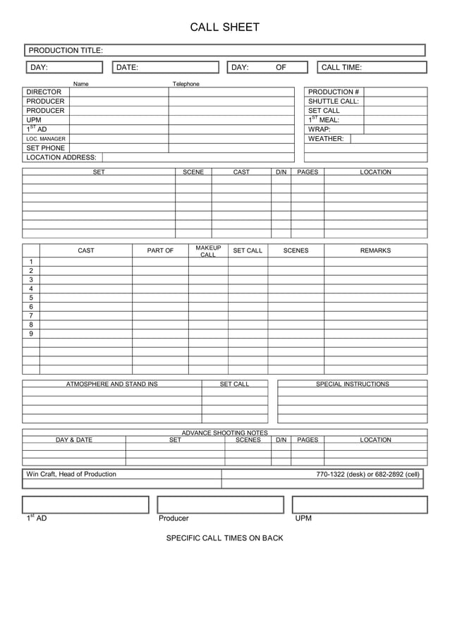 Call sheet 1_ | PDF