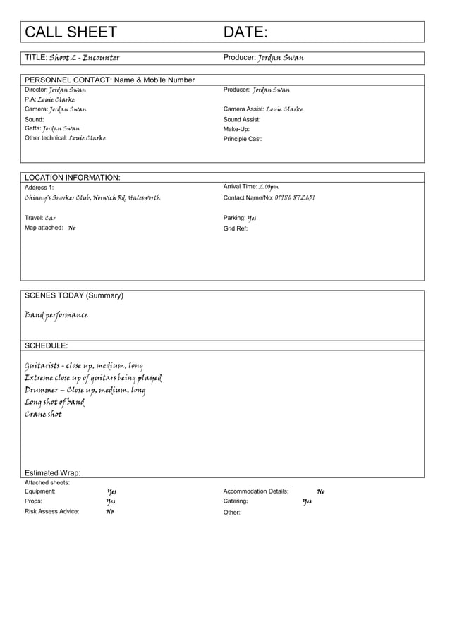 Call sheet 2 | DOC