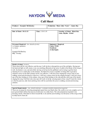 Call sheet 1 | DOCX