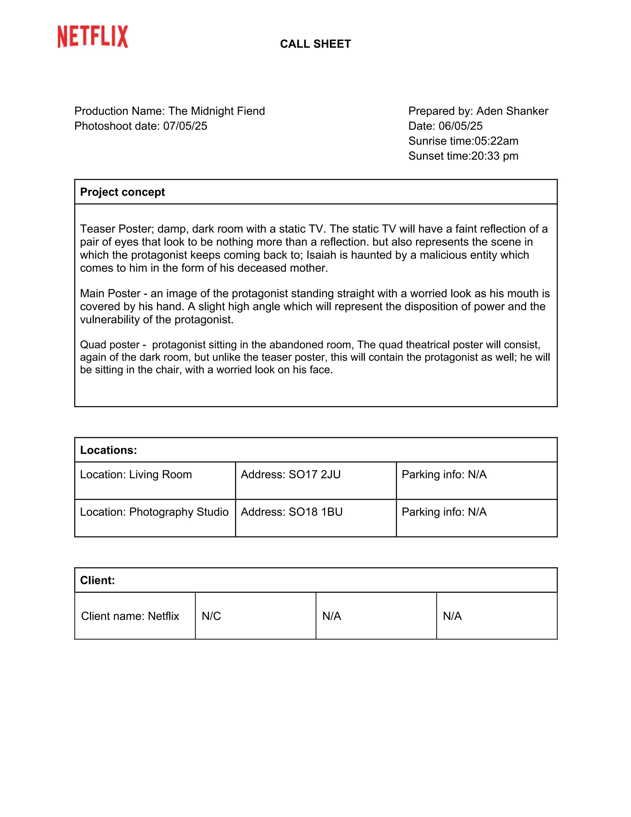 Production Call Sheet for the Midnight Fiend.docx