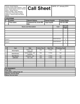 Call sheet 3 | PDF