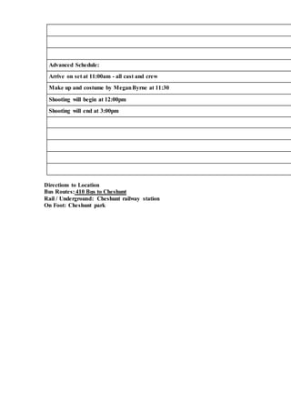 Call Sheet ancillary tasks | DOCX