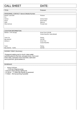 Callsheet(church scenes) | PDF