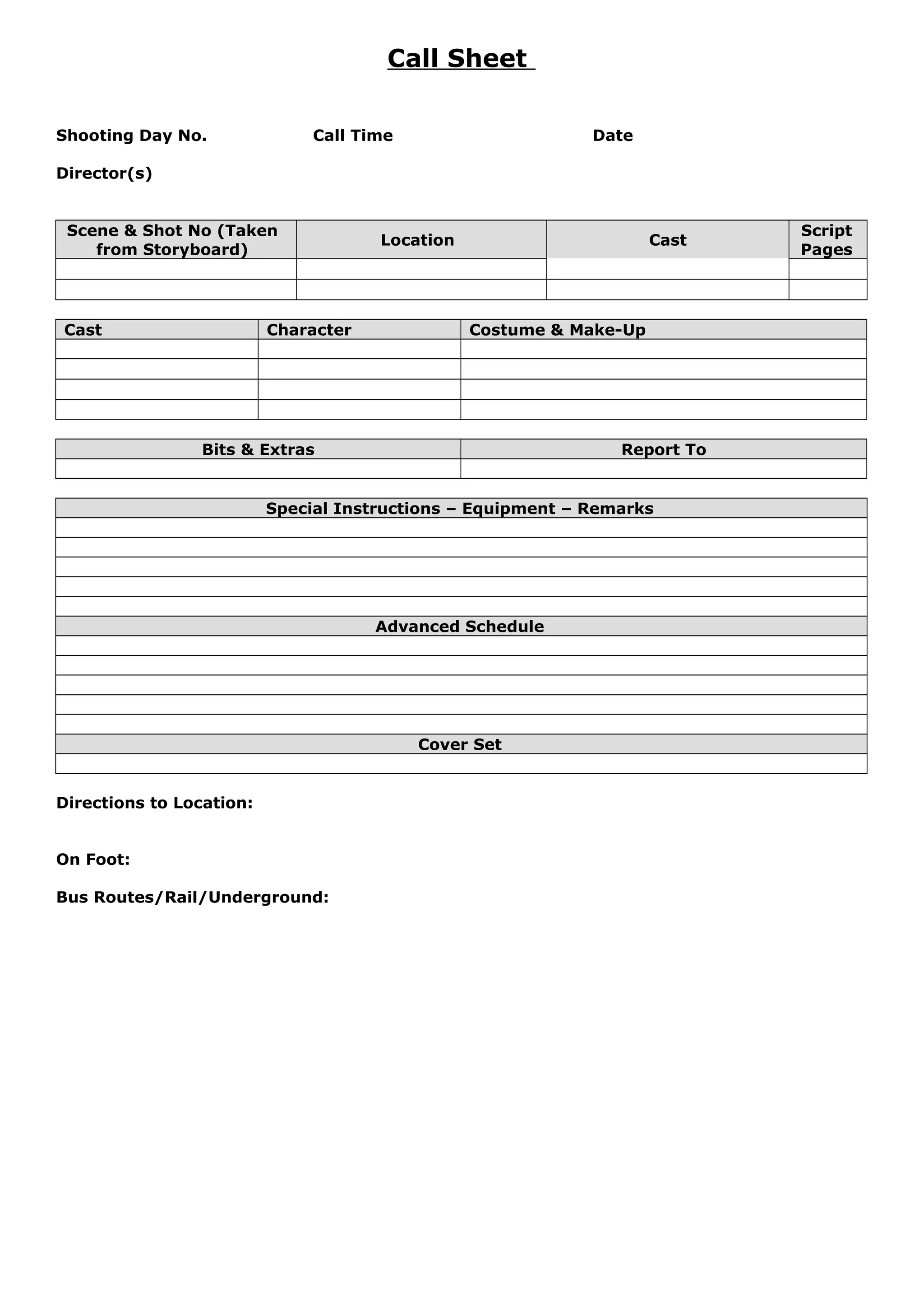 Call sheet example blank | DOC