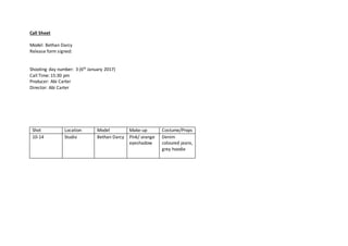 Call sheet for models | DOCX