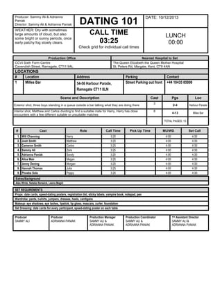 Dating 101 Actor Call Sheet | PDF
