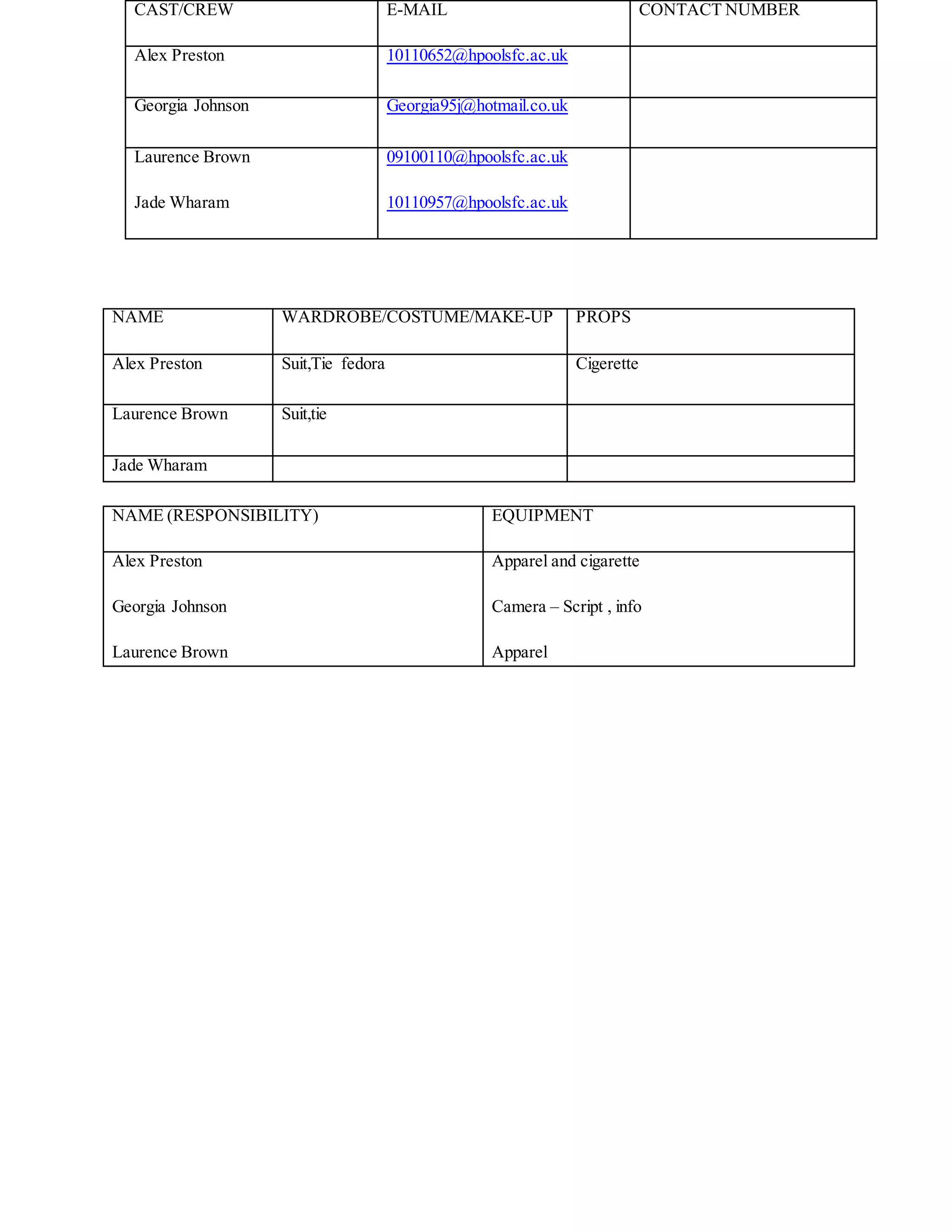 Callsheet media | DOCX