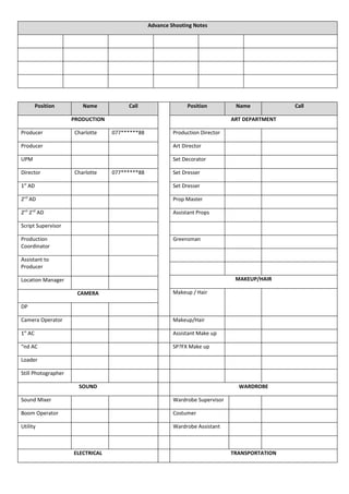 Call sheet | PDF