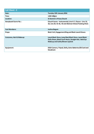 JKL - Call sheets 2 | PDF