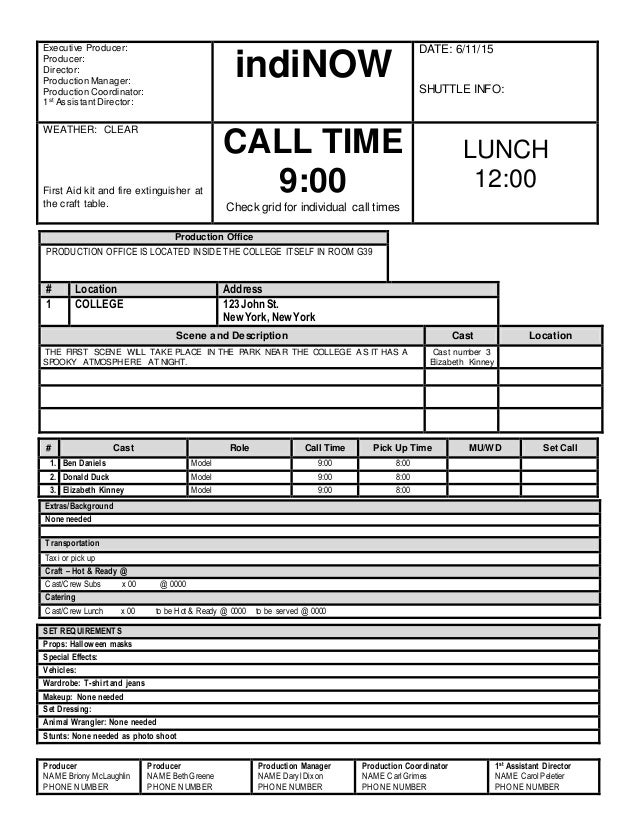 Call sheet