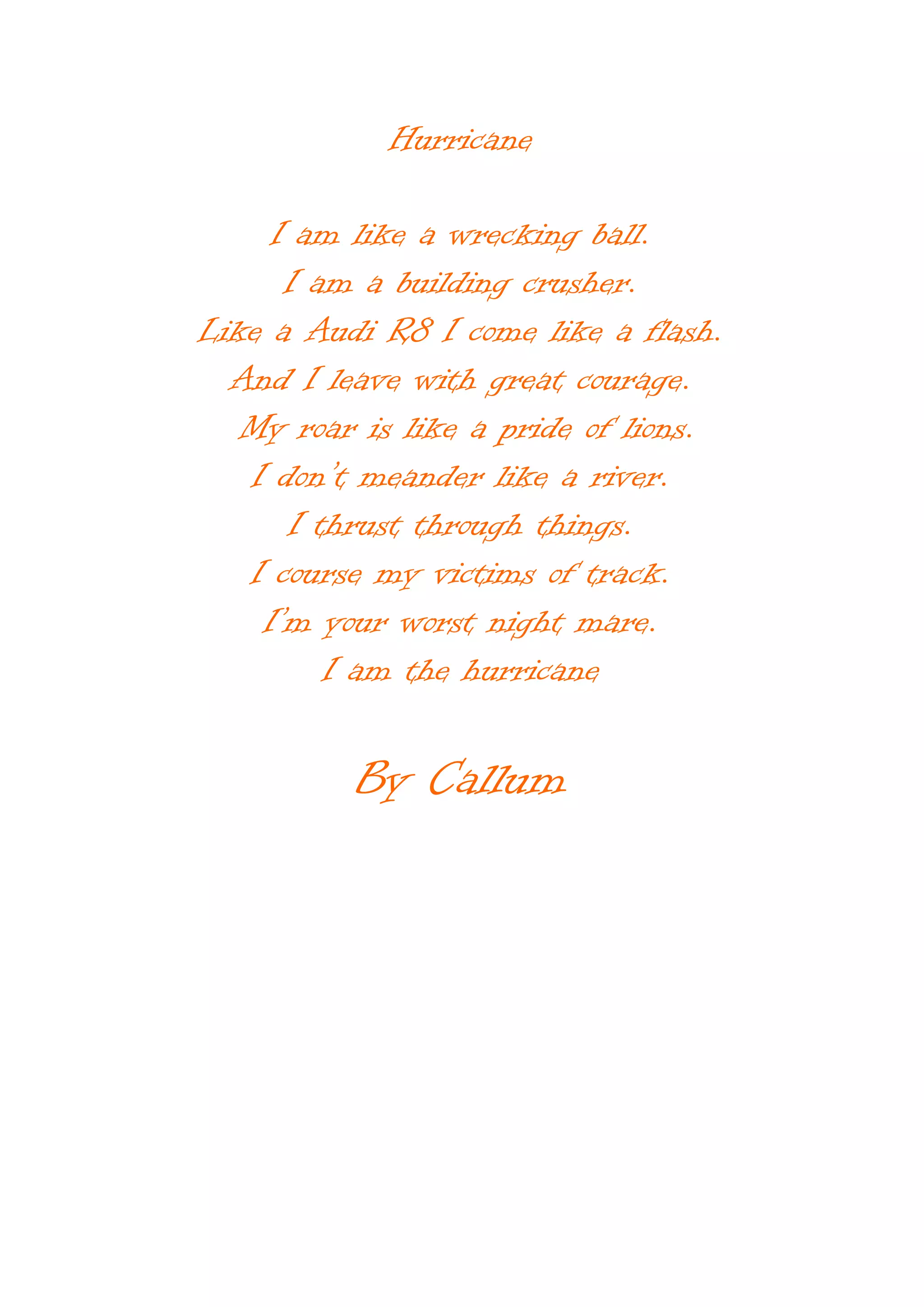 Callum's hurricane poem | PDF | Weather | Science