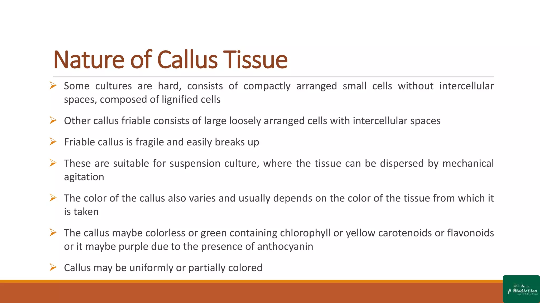 Callus culture - Plant Tissue Culture | PPTX