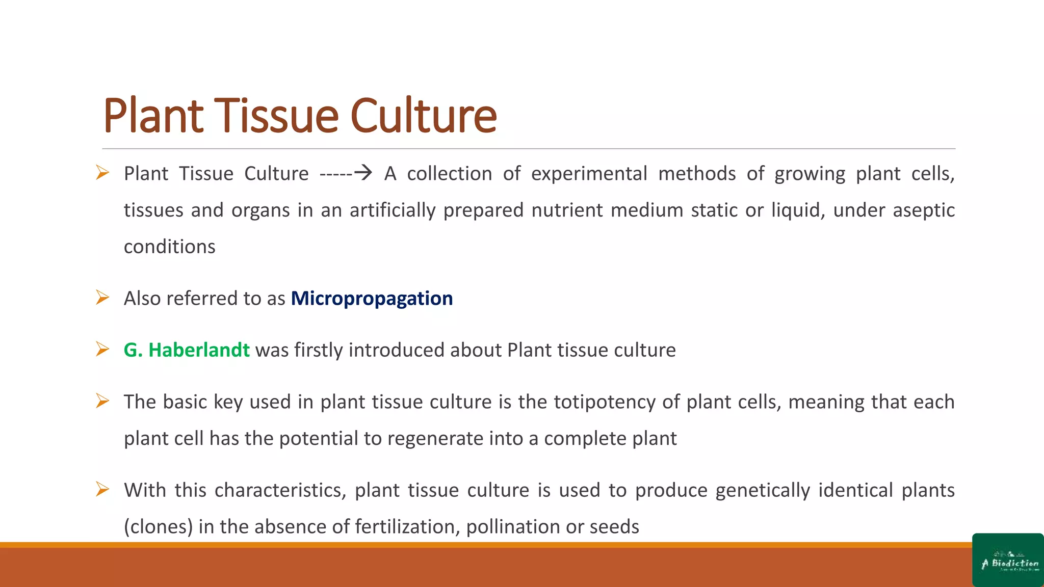 Callus culture - Plant Tissue Culture | PPTX