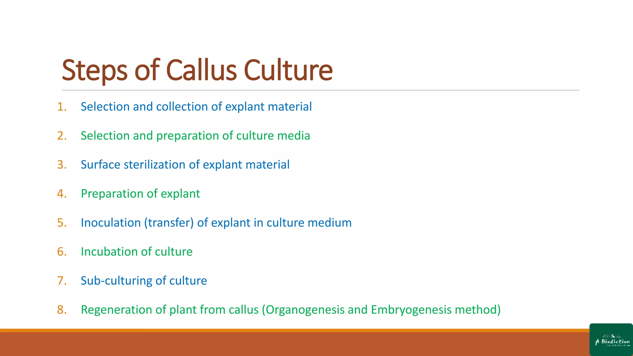 Callus culture - Plant Tissue Culture | PPTX