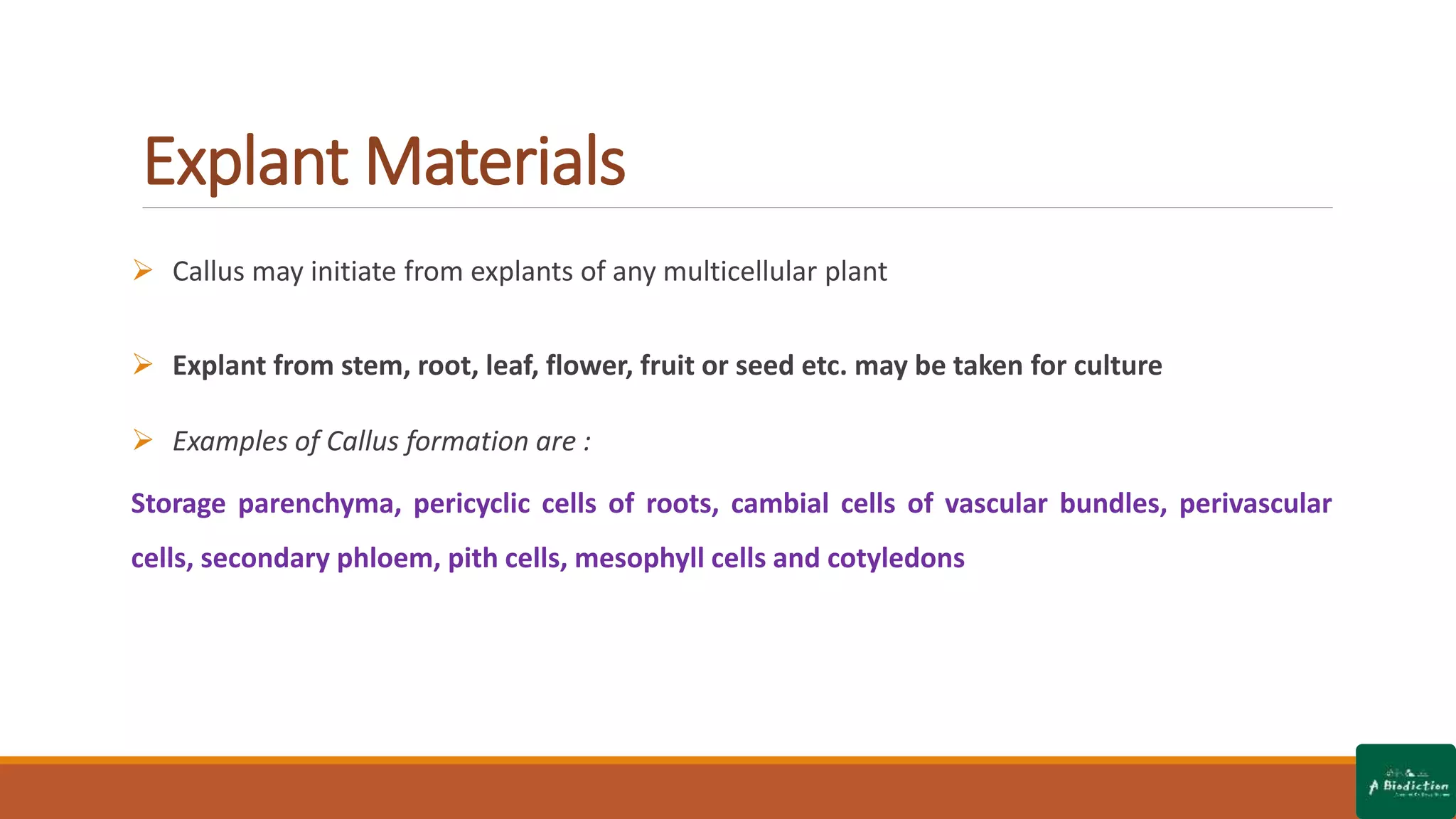 Callus culture - Plant Tissue Culture | PPTX
