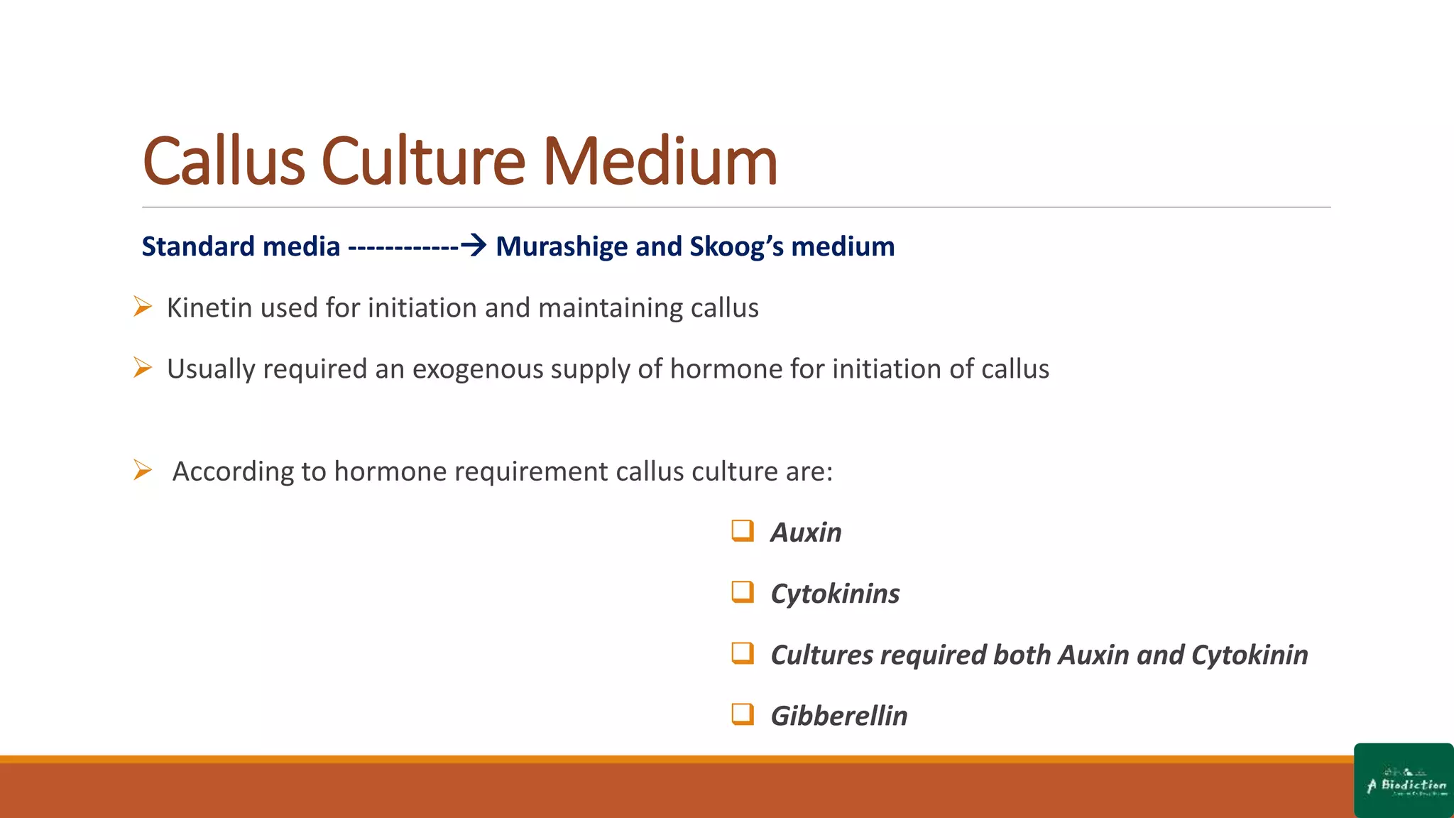 Callus culture - Plant Tissue Culture | PPTX