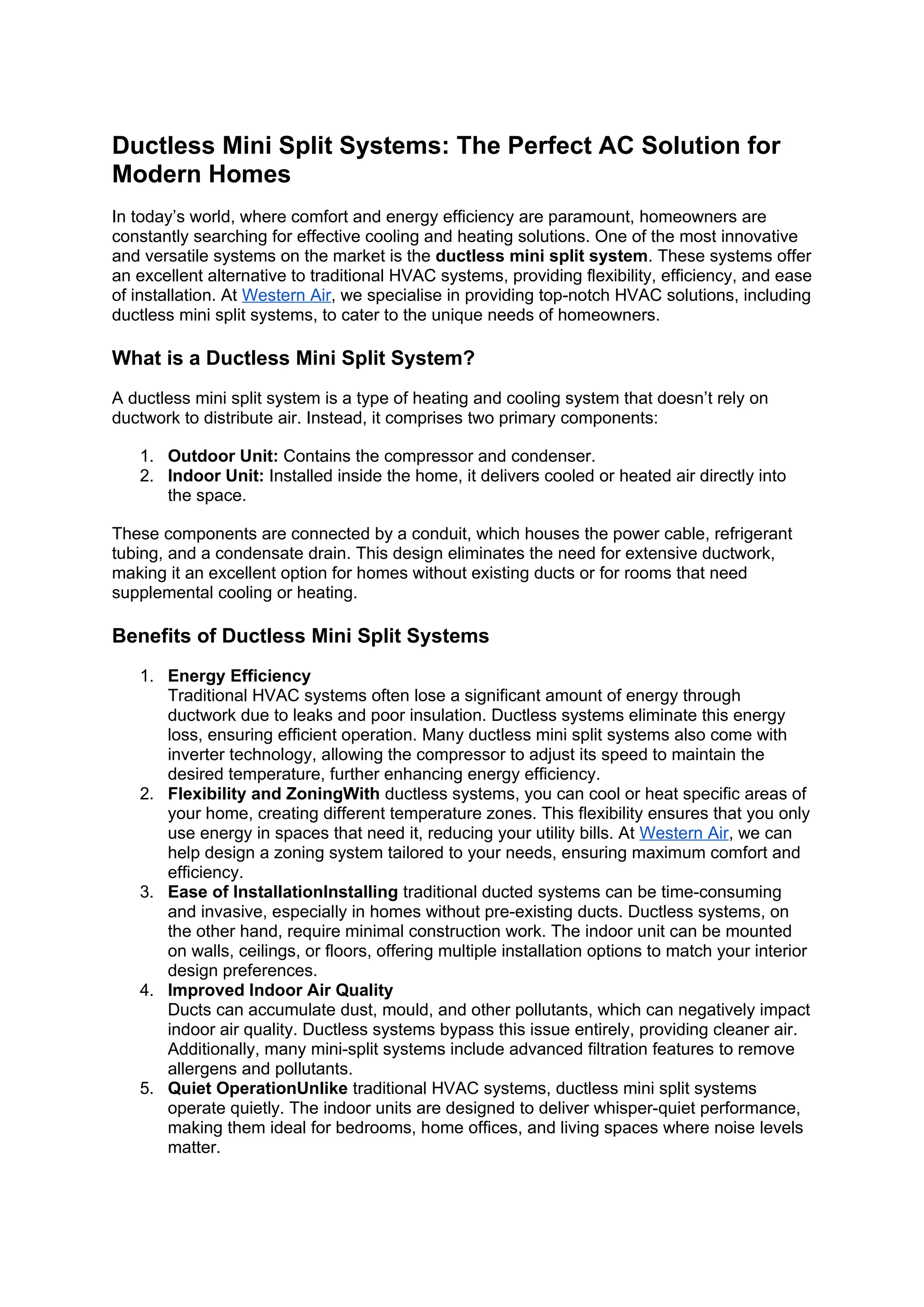 Ductless Mini Split Systems: The Perfect AC Solution for Modern Homes | PDF