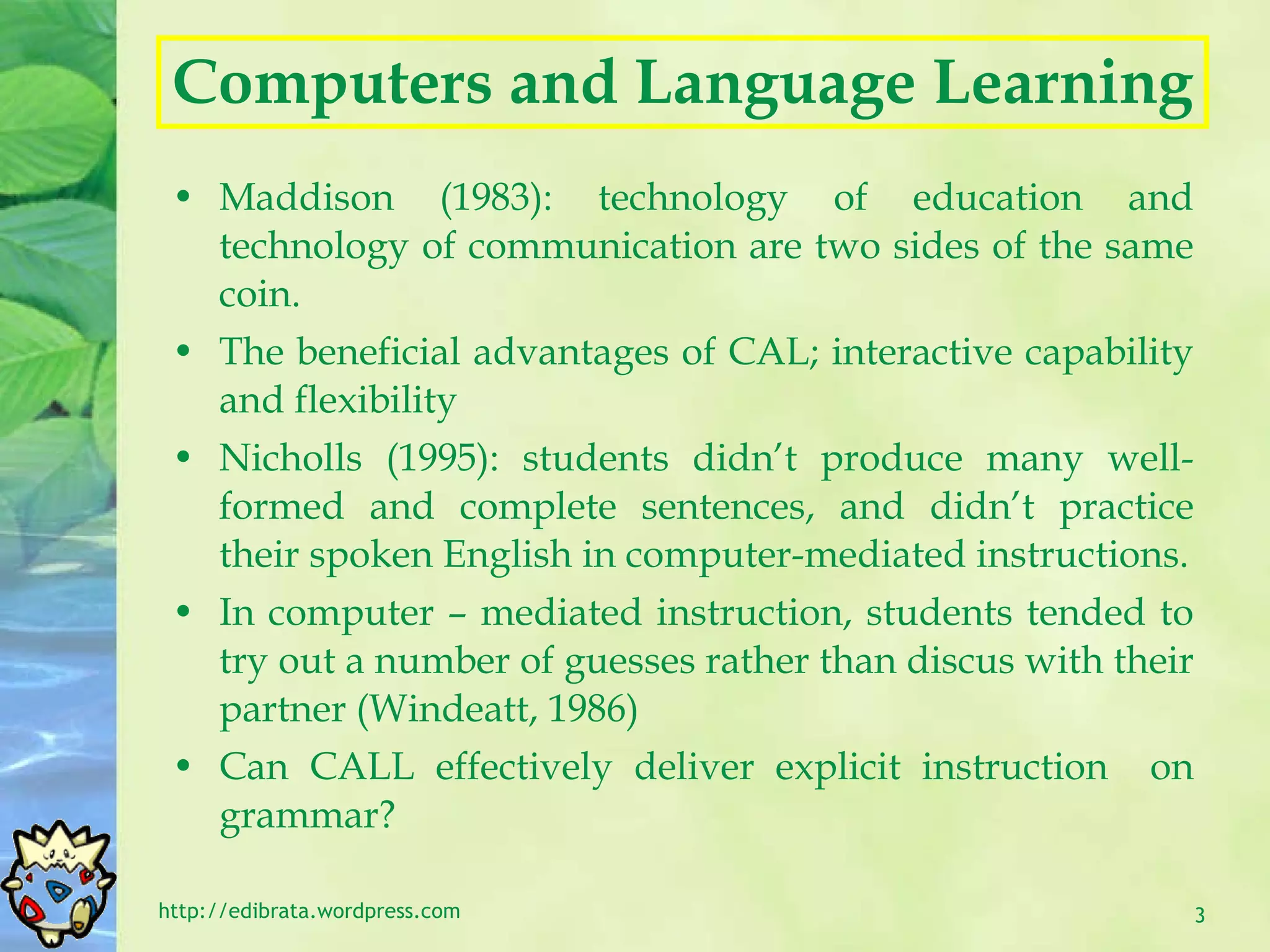CALL (Computer Assisted Language Learning) | PPT