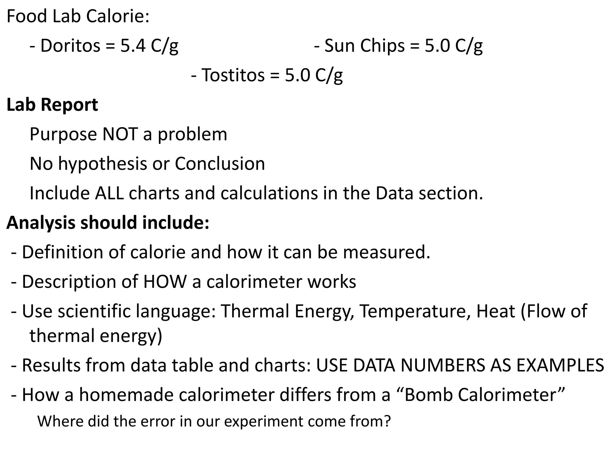Calorie lab report info | PPTX
