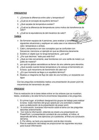 Calor, transferencia y mecanismos de transmisión de calor | DOCX