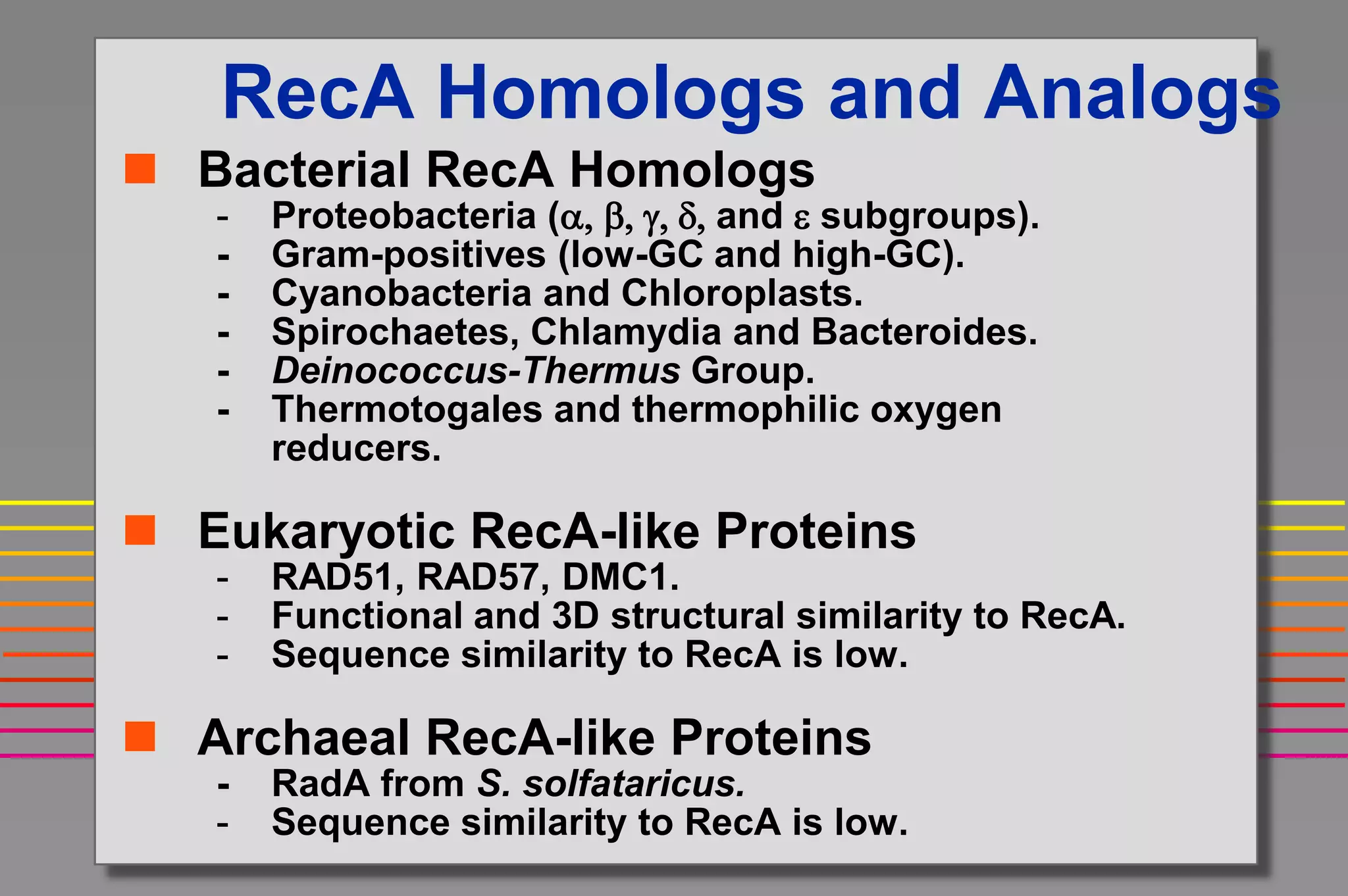 Evolution of the RecA Protein: from Systematics to Structure 1995 talk ...