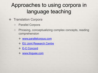 How to Use Corpora in Language Teaching | PPTX