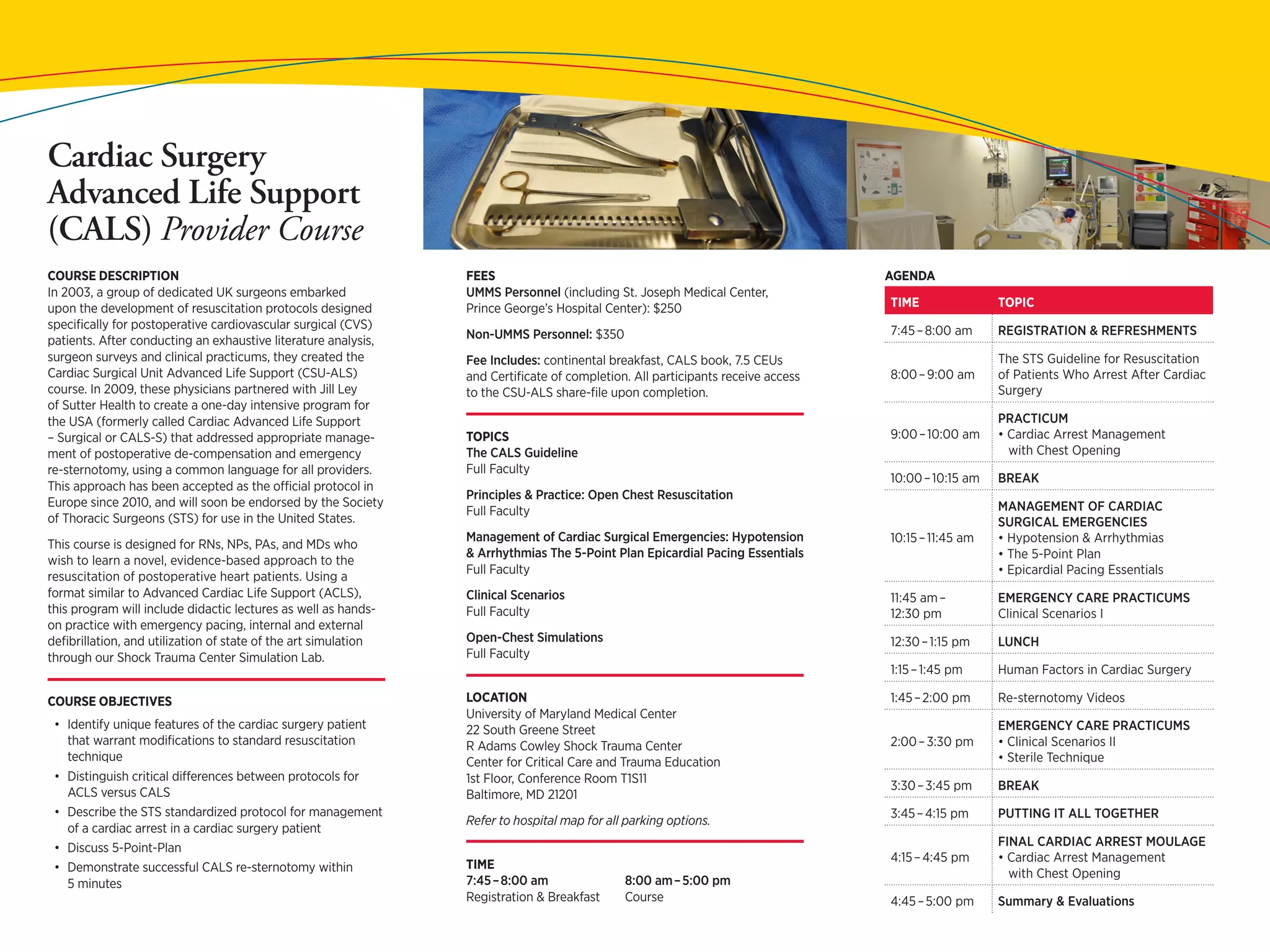 Cardiac Surgery Advanced Life Support ~ CALS ~ Provider Course | PDF