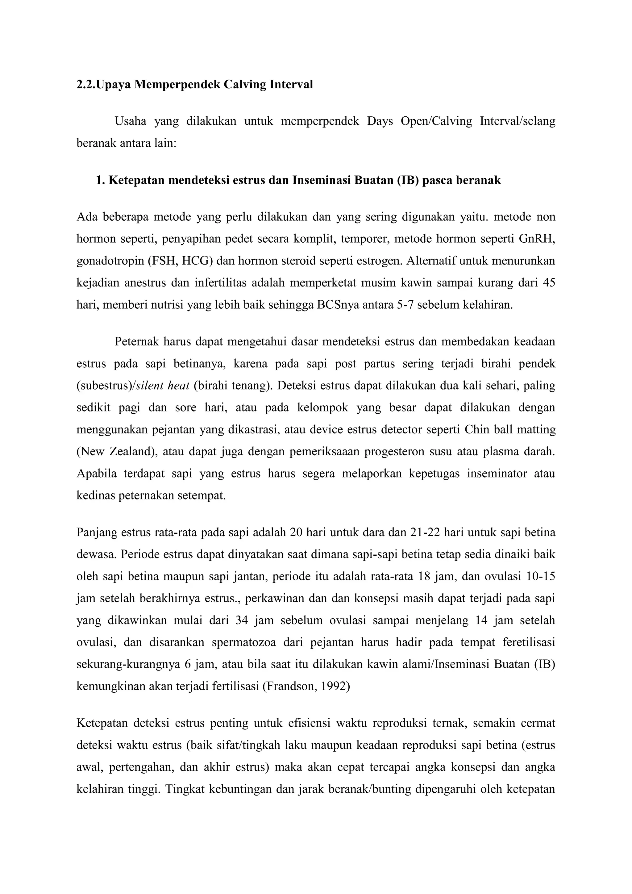 Calving interval pada sapi | DOCX