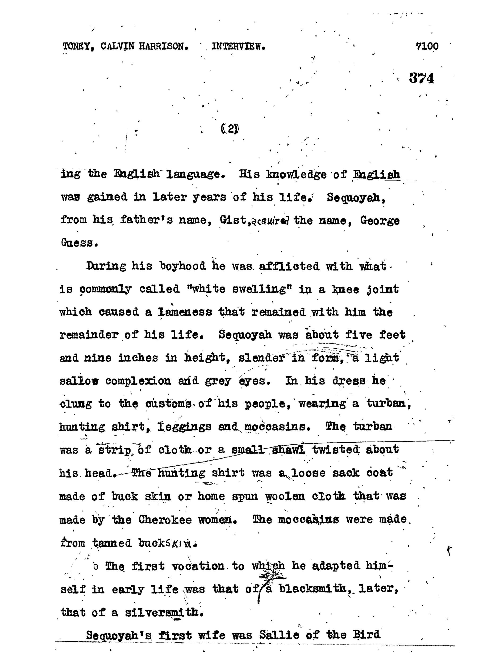 Calvin harrison toney interview (g-grandson of sequoyah gist) | PDF ...