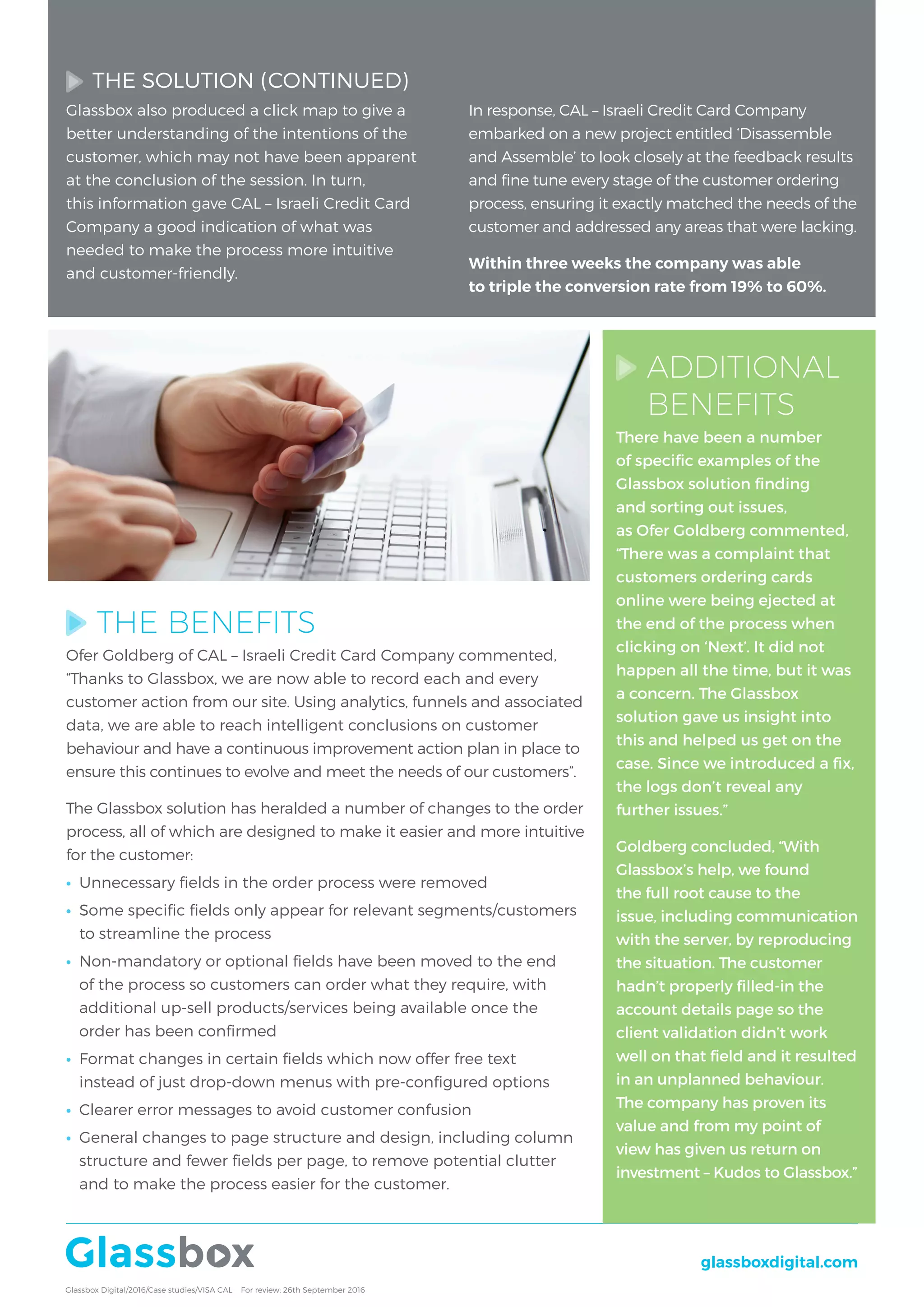 Cal - Israeli Credit Card Company - Glassbox Case Study | PDF