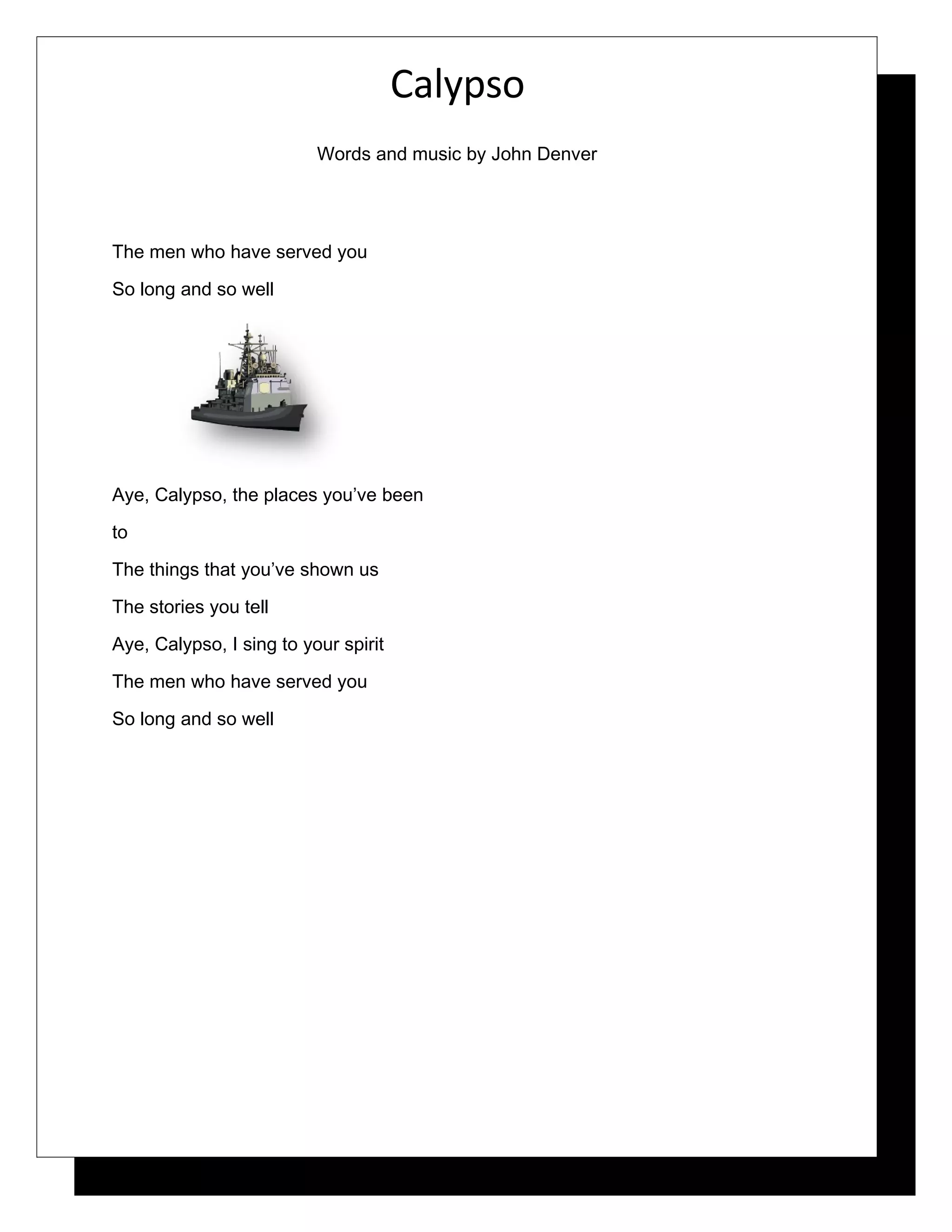 Calypso Lyrics Handout | DOC