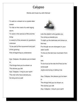 Calypso Lyrics Handout | DOC | Music | Entertainment